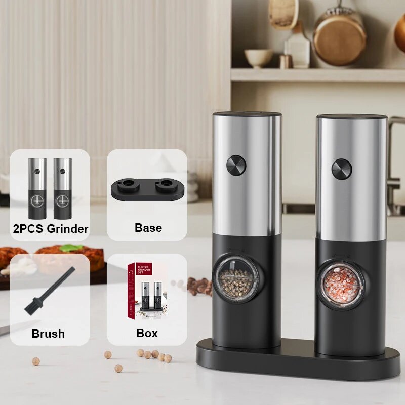 Электрическая мельница для соли и перца MILLS 2PCS Battery Silver