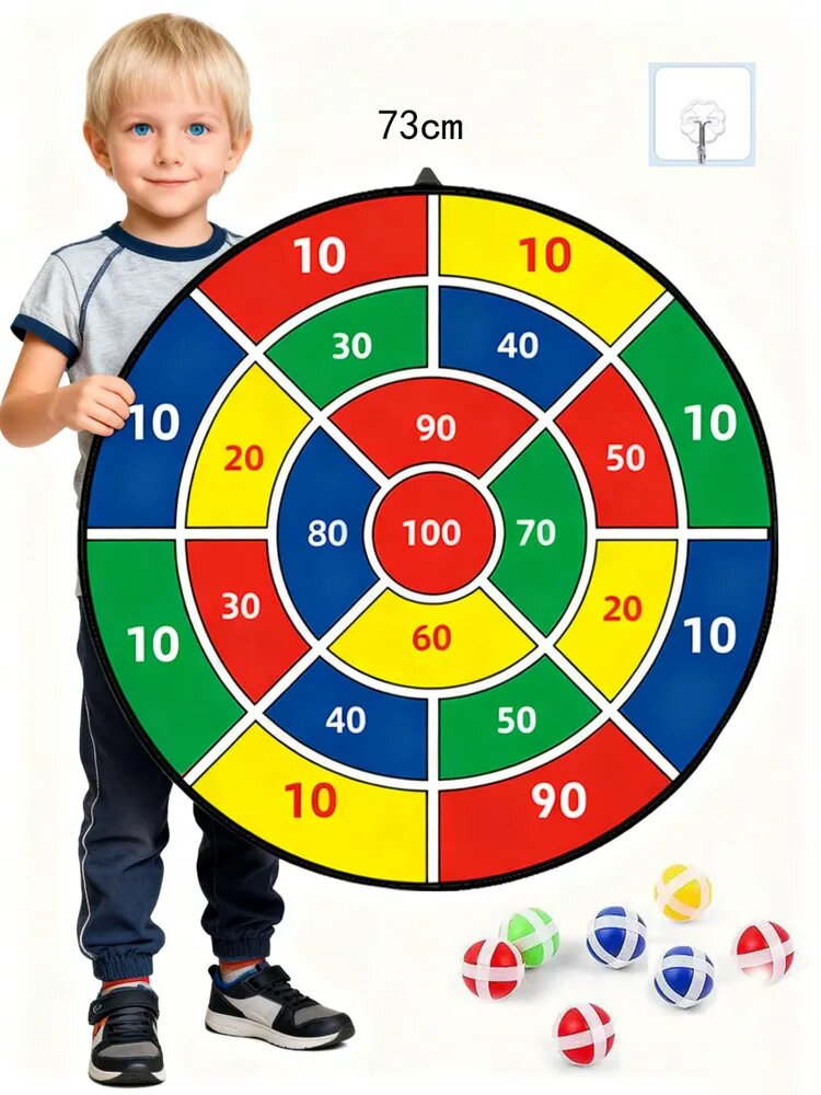 Дартс с липучками Игровой мишень для детей с липкими мячами, мягкая, безопасная, складная, подходит для игры в помещении и на открытом воздухе,73cm