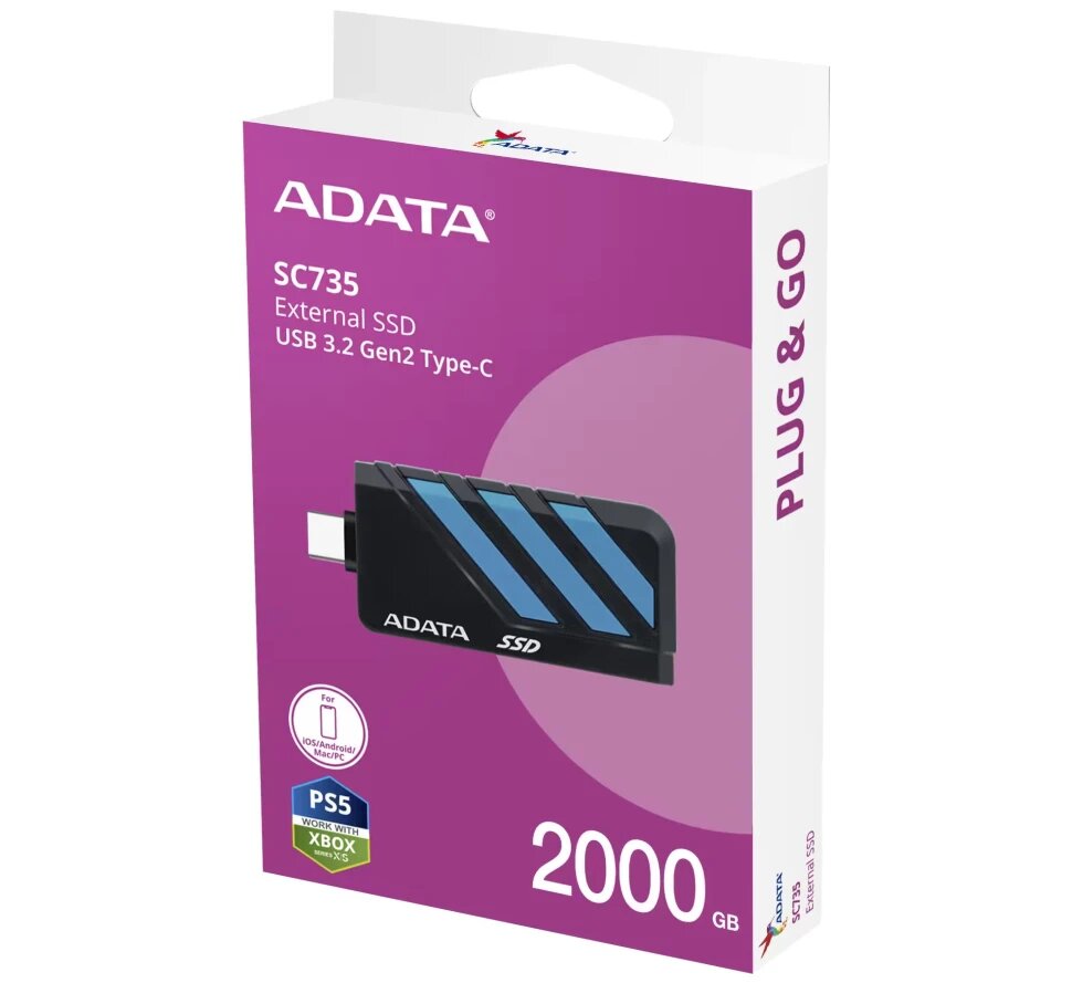 2000 ГБ Внешний SSD Adata SC735 [SC735-2000G-CCBK/BU], USB 3.2 Gen 2 Type-C