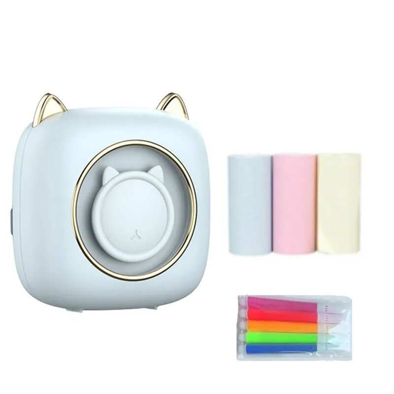 Мини-принтер для печати фотографий, портативный, монохромный, голубой