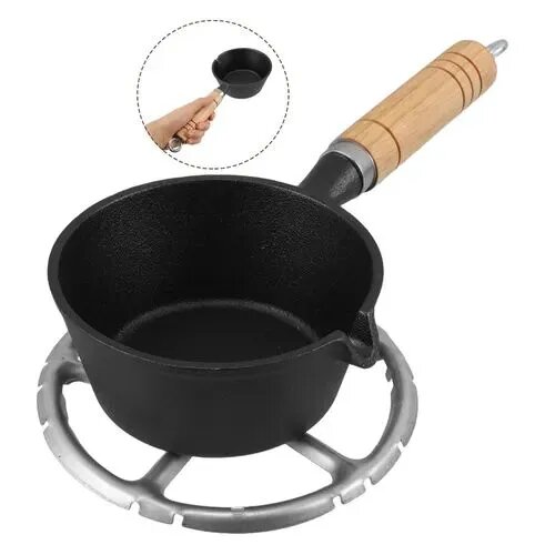 IKEA Сковорода чугунная для яиц, подогрева молока и соусов с деревянной ручкой черного цвета