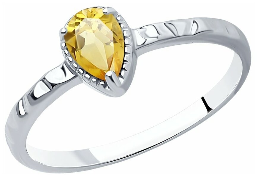 Кольцо, серебро, 925 проба, родирование, цитрин