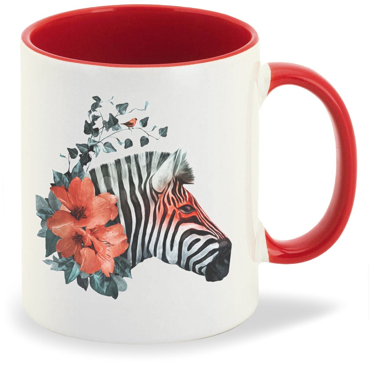 Кружка красная CoolPodarok Зебра и мак