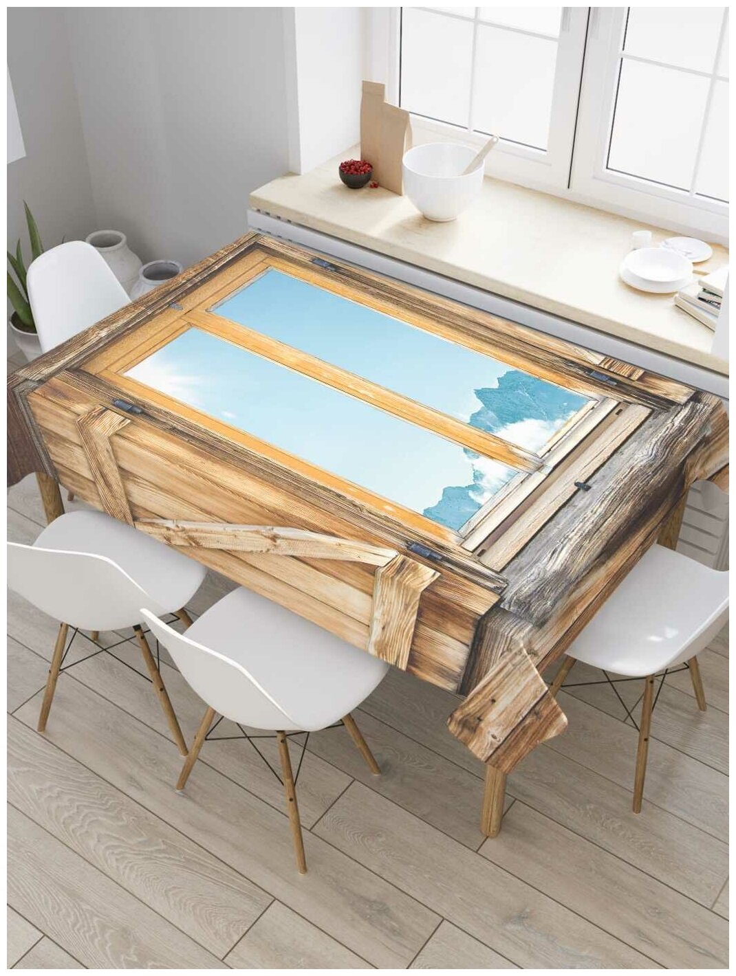 Прямоугольная водоотталкивающая скатерть на стол "Деревянные ставни" 145х180, JoyArty