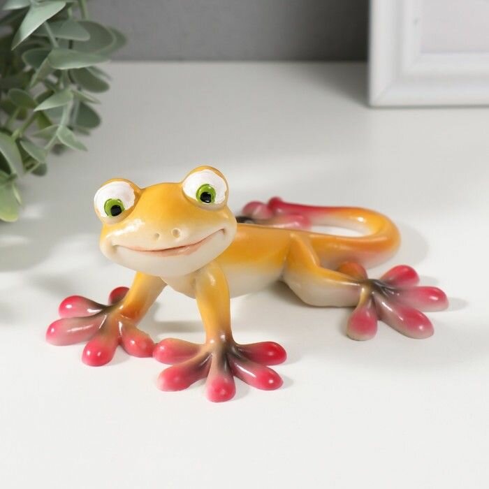 Декоративная фигурка КНР "Желто-красный геккон", полистоун, 13х10,5х6 см