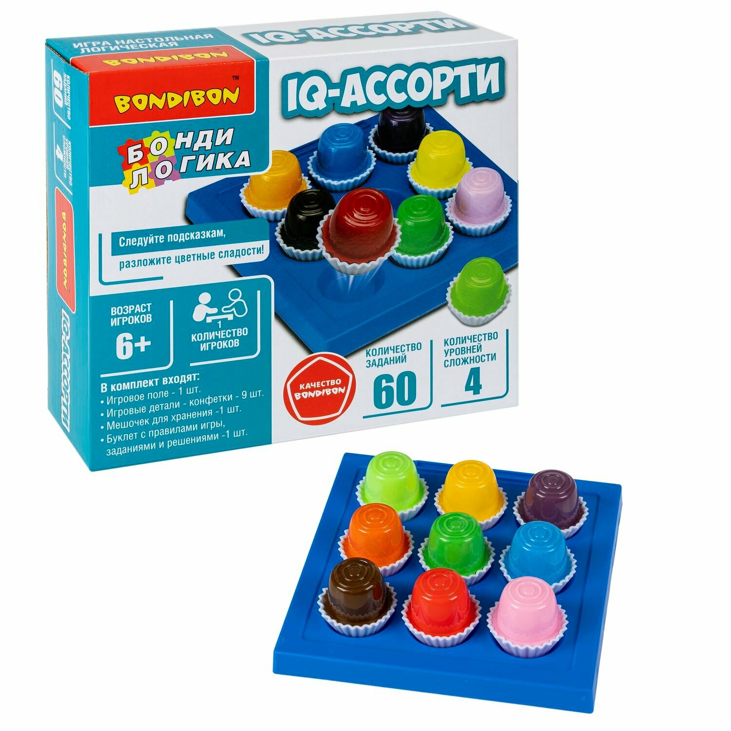 Игра настольная логическая БондиЛогика Bondibon "iq-ассорти", круглые конфеты.