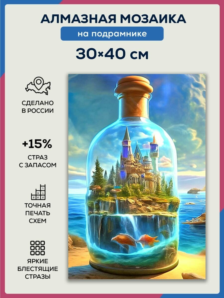 Алмазная мозаика 30x40 Город в воде на подрамнике