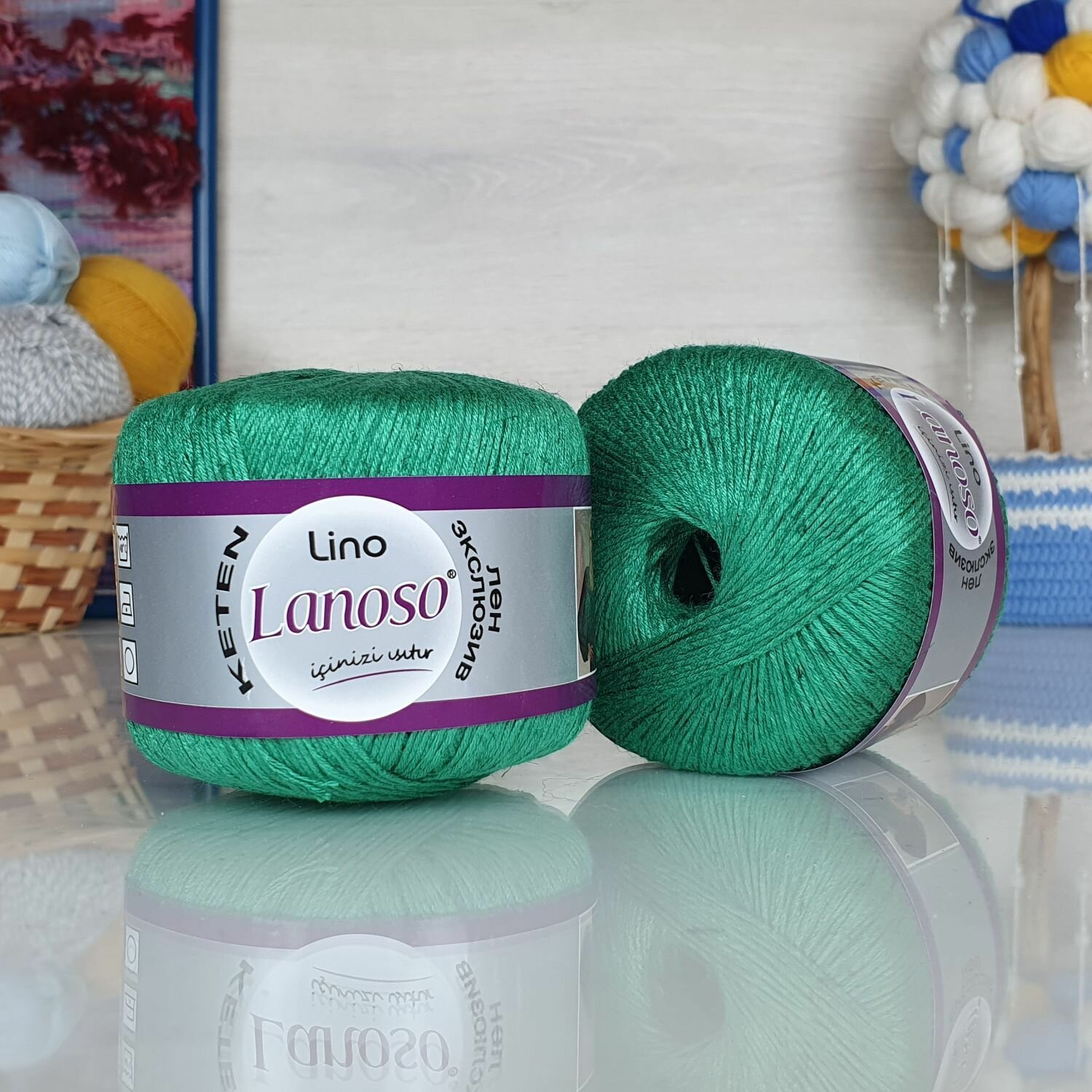 Пряжа Lino Lanoso, яр. зеленый - 920, 50% лен, 50% вискоза, 6 мотков, 50 г, 175 м.