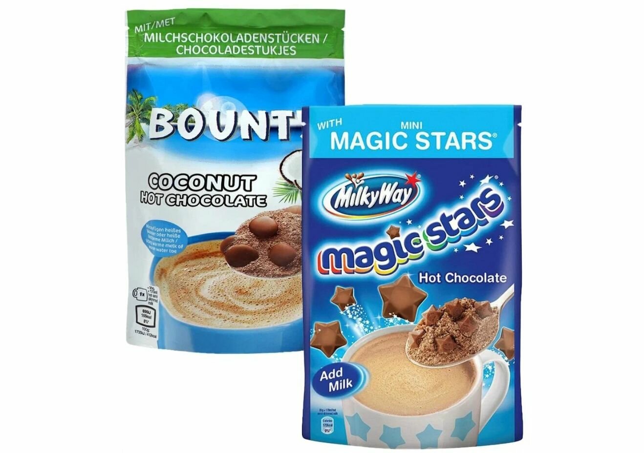 Набор растворимых напитков Mars Hot Chocolate горячий шоколад MilkyWay Magic Stars + Bounty Coconut (2 шт. по 140 гр.)Горячий шоколад Милки Вэй (Hot Chocolate Milky Way) (Германия), 140 г