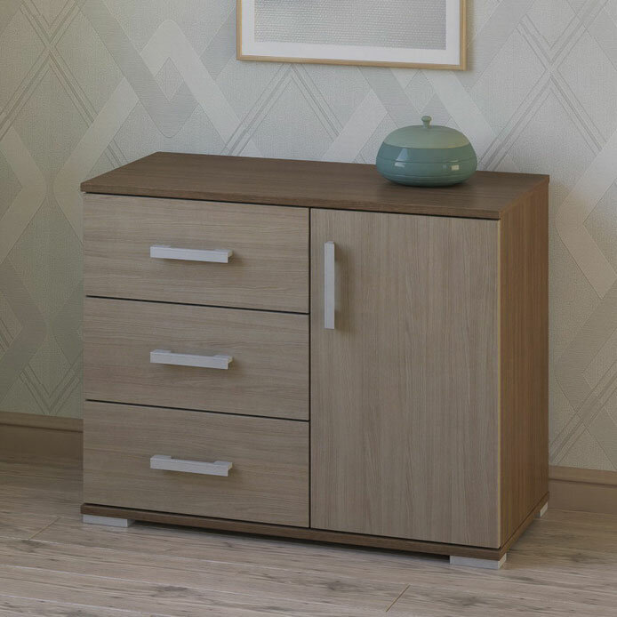 Комод с 3 ящиками и дверцей МагМебель №23 ясень шимо тёмный + светлый