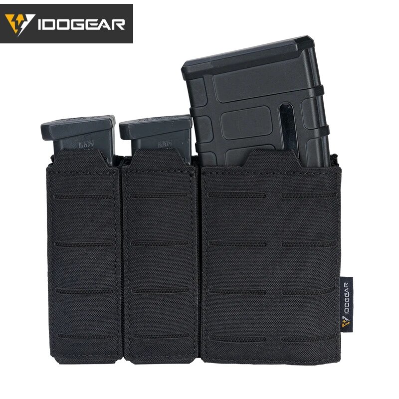 IDOGEAR Тактический тройной чехол для магазинов 9 мм 5,56 Черный, Black