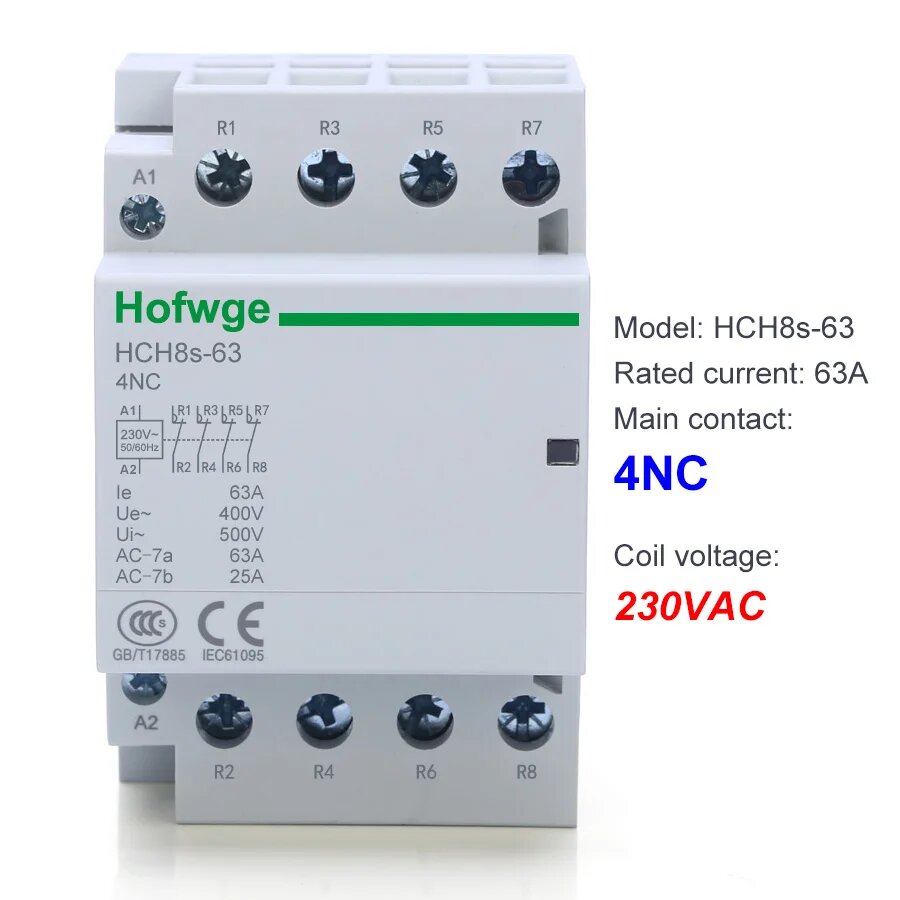 HOFWGE HCH8s-63 Модульный контактор 63А 4P 63A 4NC AC230V