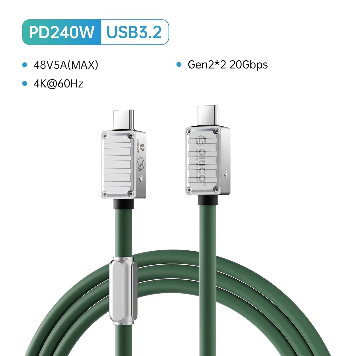 Кабель USB4 ORICO 240W, 1 м, 20Gbps Green