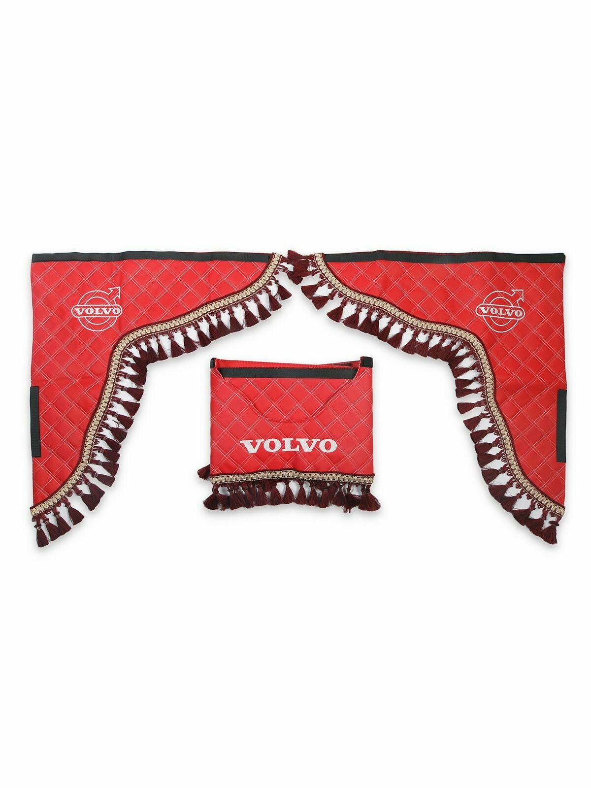 Ламбрекены. (Лобовое и боковые). Для автомобиля VOLVO (Датчики). Экокожа. Красные, белая строчка. Сделано в России. (26365)