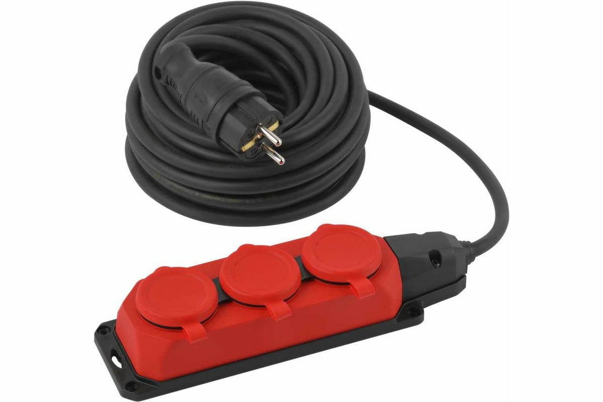 ЭРА Удлинитель силовой UK3e3x1,510mIP44(KG) с заземлением 3 розетки каучук 10м КГ 3x1,5мм2 IP44 Б0057580