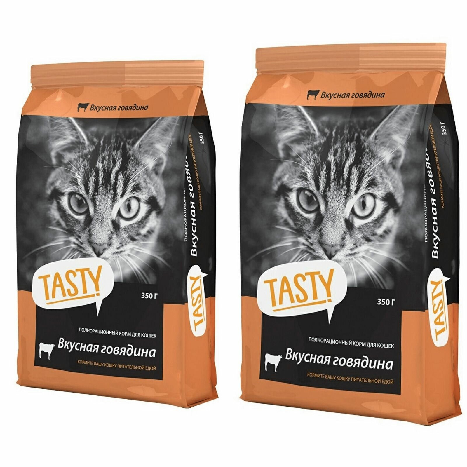 TASTY Petfood Сухой корм для кошек Говядина, 350 г, 2 уп