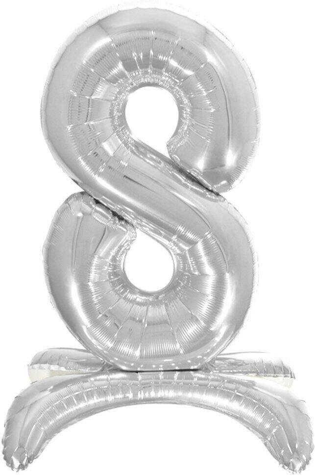 Шар (32'/81 см) Цифра, 8 на подставке, Серебро, 1 шт. в упак.