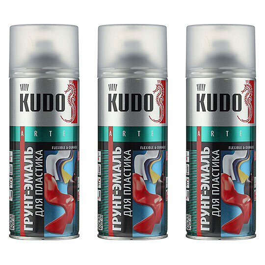 Грунт-эмаль аэрозольная для пластика Kudo черная матовая RAL 9005 520 мл (3 шт.)
