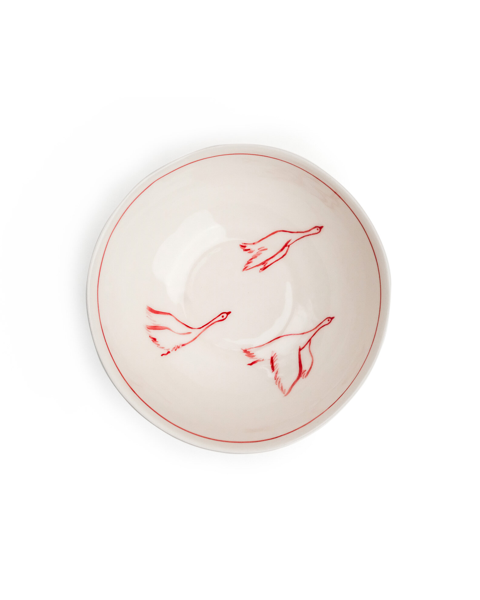 Пиала "Гуси-лебеди" Лукоморье керамика, 550 мл, белая с красным, ручная роспись