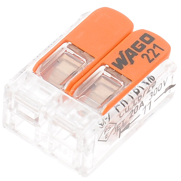 Клемма Wago 221-412 безвинтовой 2х(0,14-4,0) кв. мм для медного провода (100 шт. в наборе)