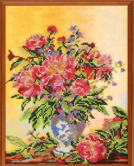 Пионы. Букет, набор для вышивания бисером, вышивка В-203