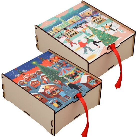 Шкатулка для чайных пакетиков Мультидом "Зимние города" МТ2-144, 18х15,5х7,5см, в ассортименте