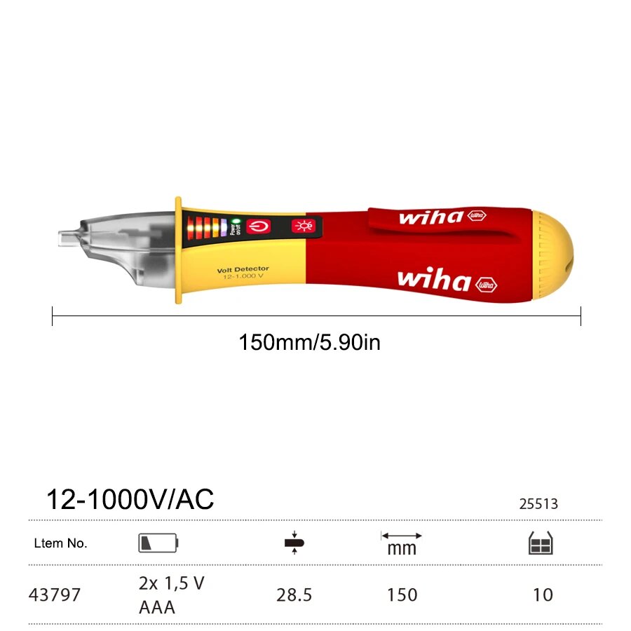 Wiha 12-1000V/AC тестер напряжения 150 мм, 43797