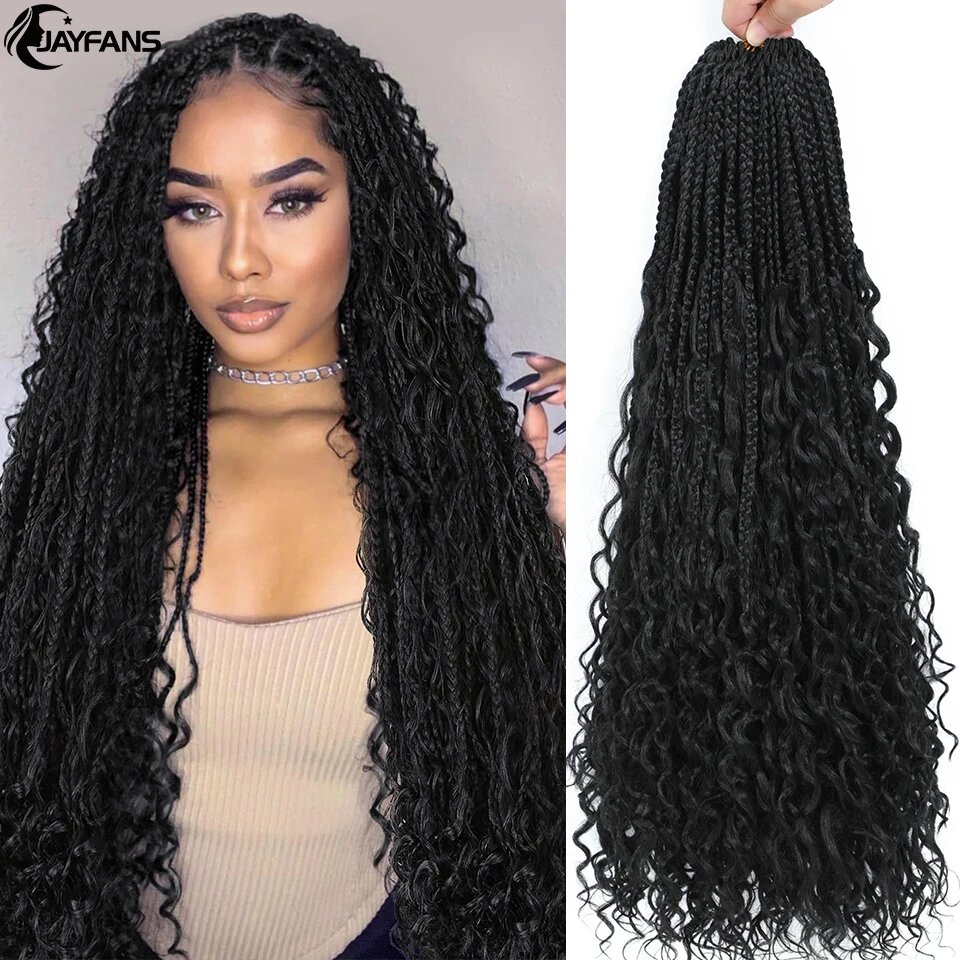 Jayfans Бохо Box Braids косы из высокотемпературного 24 дюйма, 7 Packs(112 Strands), 1B Color