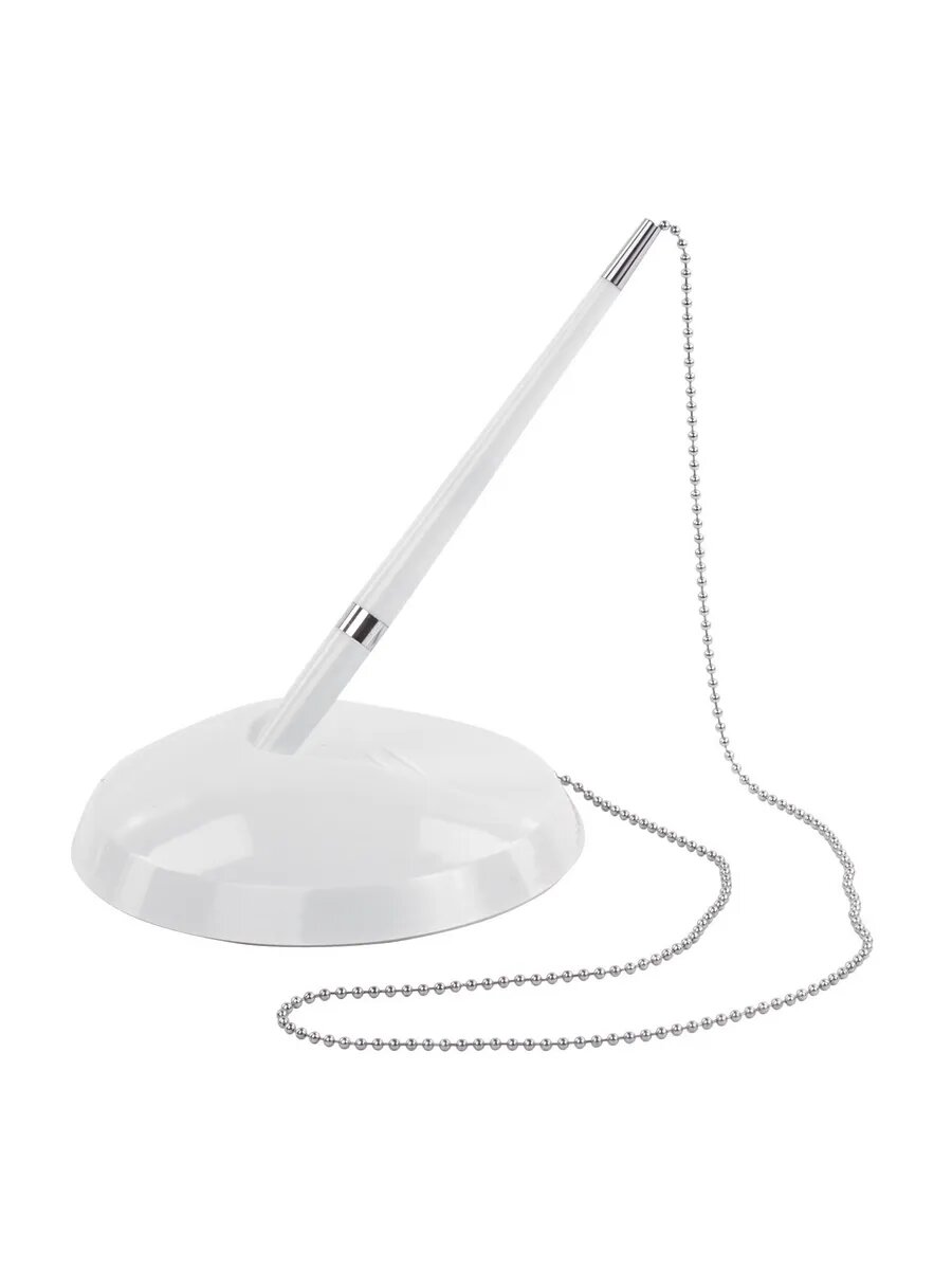 Ручка шариковая настольная BRAUBERG Стенд-Пен Уайт 2, синие чернила, линия 0.5 мм, белый корпус с цепочкой и подставкой