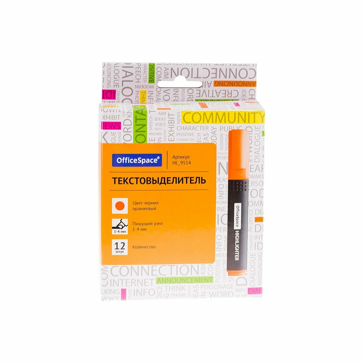 Маркер-текстовыделитель OfficeSpace (1-4мм, оранжевый) (HL_9514), 1шт.