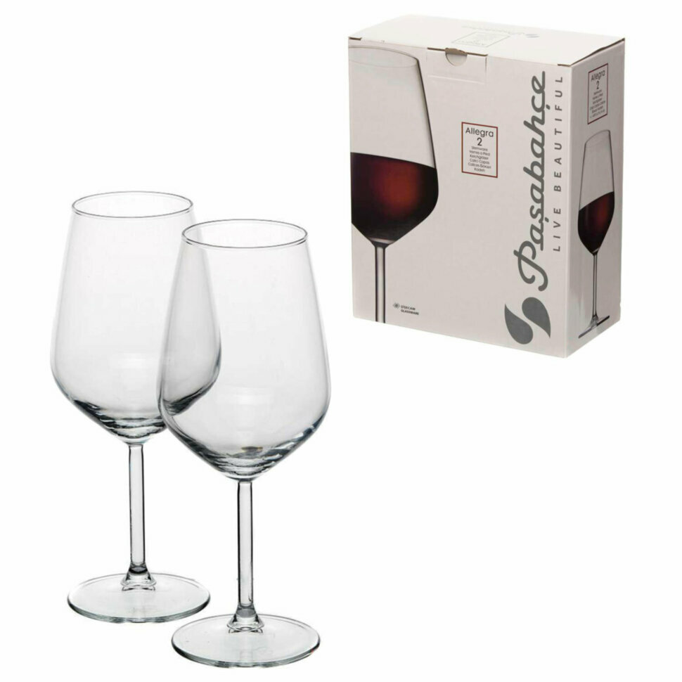 Бокал для вина на ножке, 490 мл, средний размер, комплект 2 штуки, стекло, PASABAHCE "аллегра", фирменная подарочная упаковка, 440065, 700566