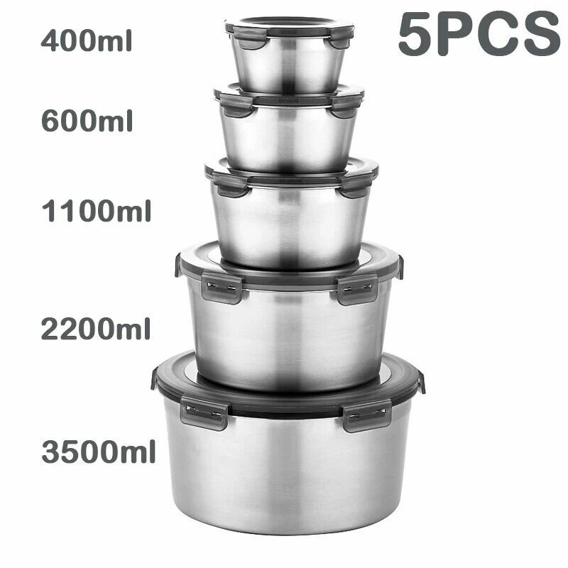 5шт- Коробка для хранения продуктов в холодильнике из нержавеющей стали с пластиковой крышкой