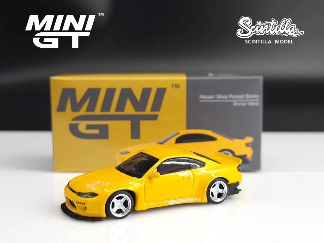 Машинка MINI GT 1/64 minigt #643 Nissan Silvia (S15) Rocket Bunny Bronze Yellow Alloy Car Model Collection Gift