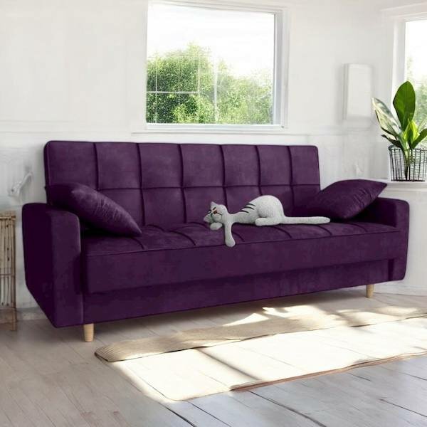 Диван-книжка Liverpool, Независимый пружинный блок, Велюр антивандальный, Для Дома, Ящик для белья, Фиолетовый