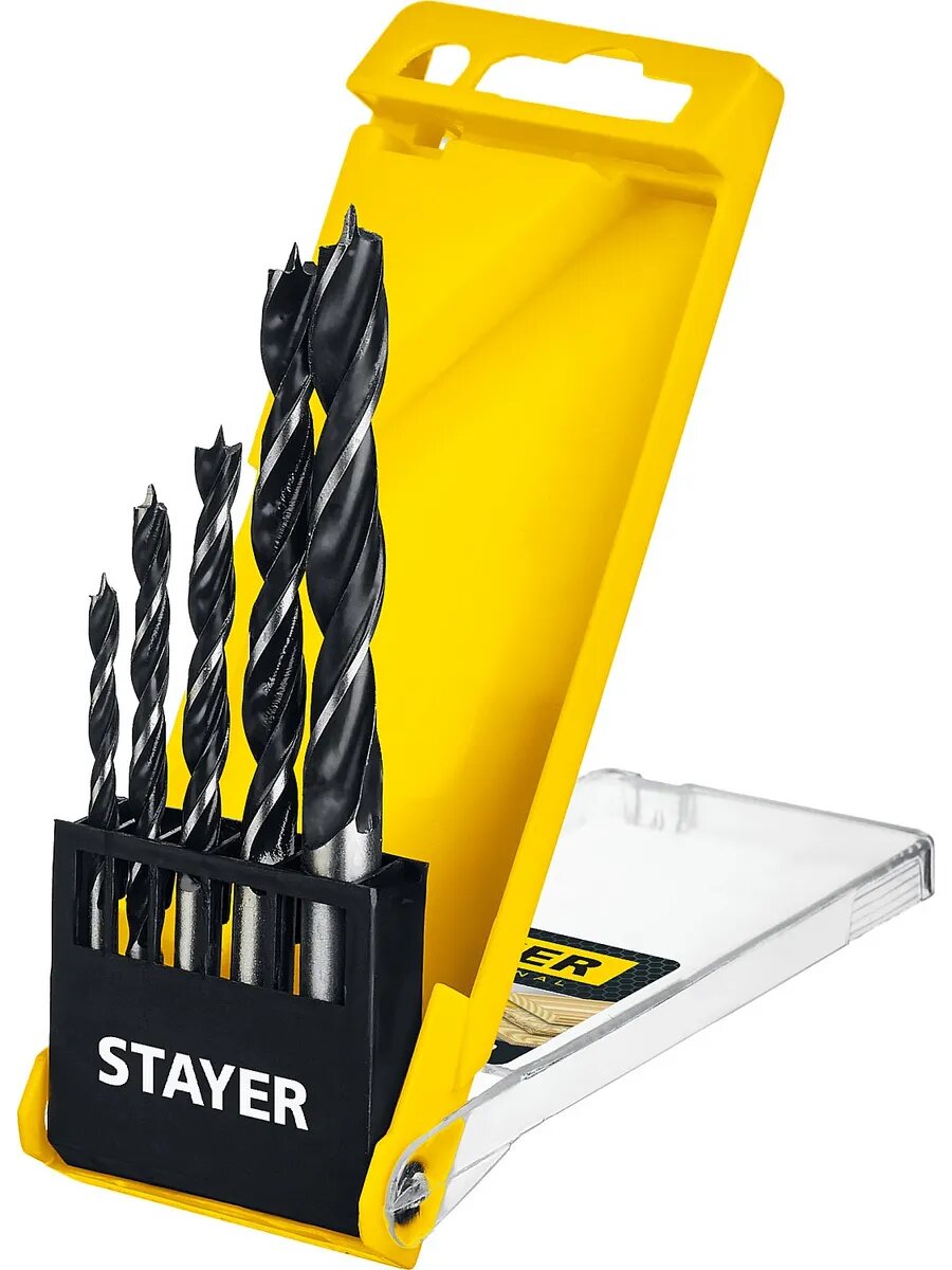 M-type, 5 шт: 4-5-6-8-10 мм, набор сверл спиральных по дере
