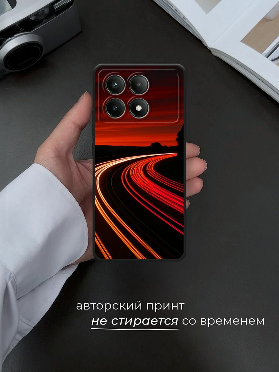 Черный матовый чехол на Xiaomi Poco X6 PRO 5G / Поко X6 Про 5G с принтом Выдержка трассы — фото 1