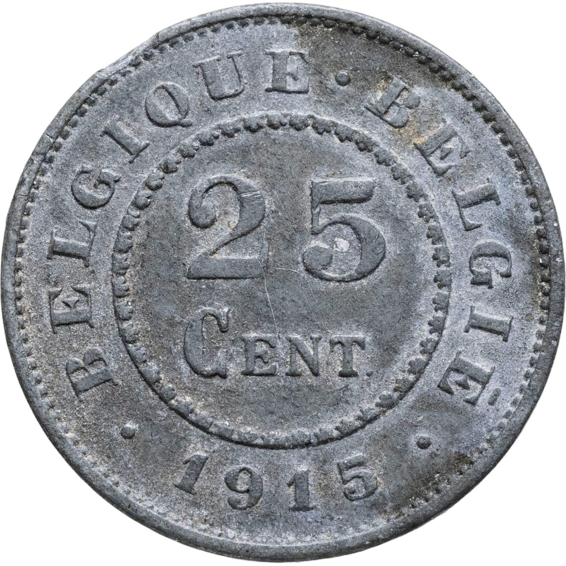 Бельгия 25 сантимов centimes 1915, Цинк, в сохранности VF