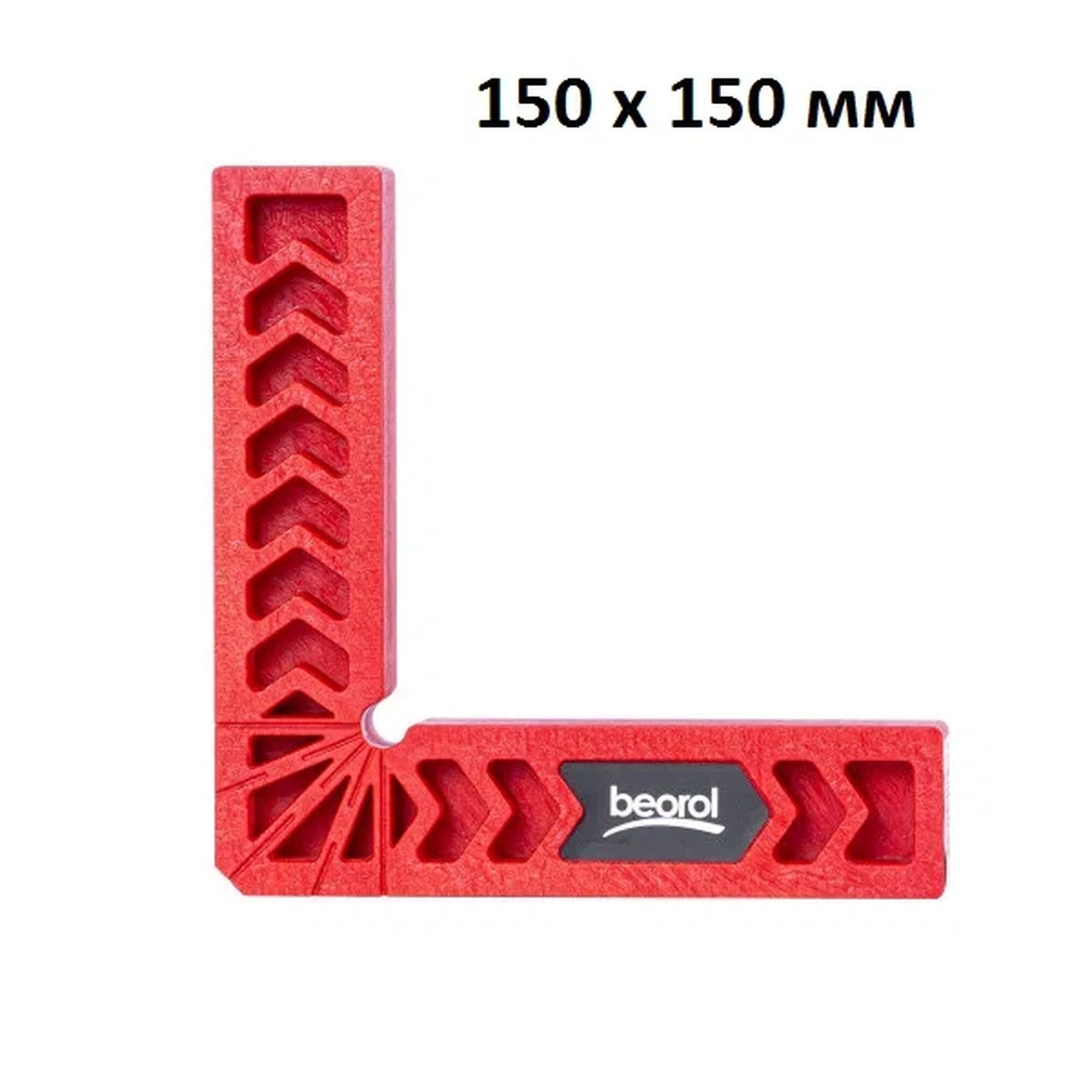Угольник строительный Beorol LUABS150X150, двусторонняя разметка, пластик, красный