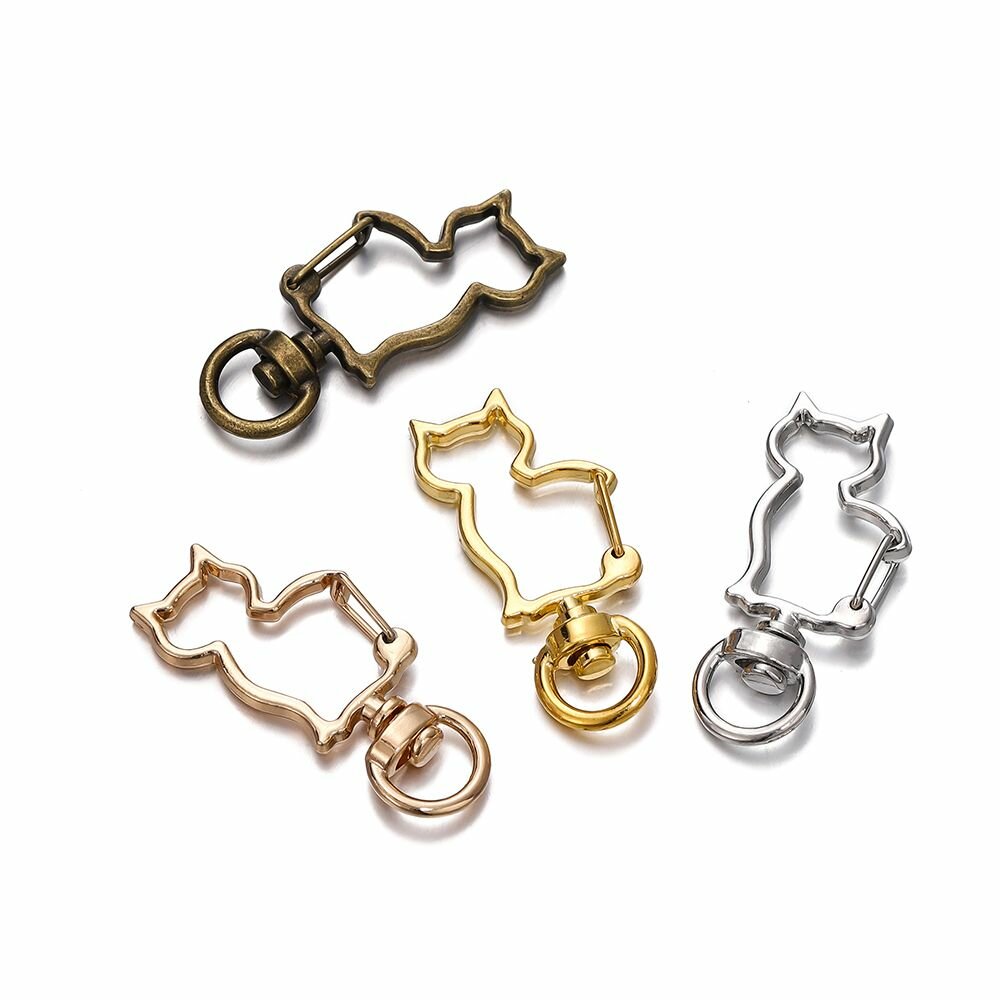 Карабинзастежка для ключей и сумок, форма кошки 17x41mm, набор 10 шт для брелков, бижутерии и DIY ремесел, фурнитура для ожерелий и браслетов