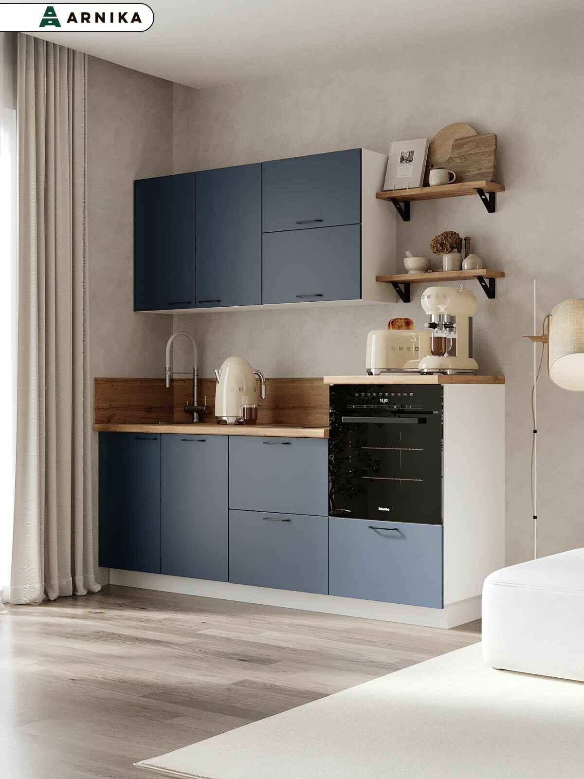 ARNIKA Кухонный гарнитур со столешницей "Дакия" 2,1м, цвет ежевика (синий), фасад пленка ПВХ