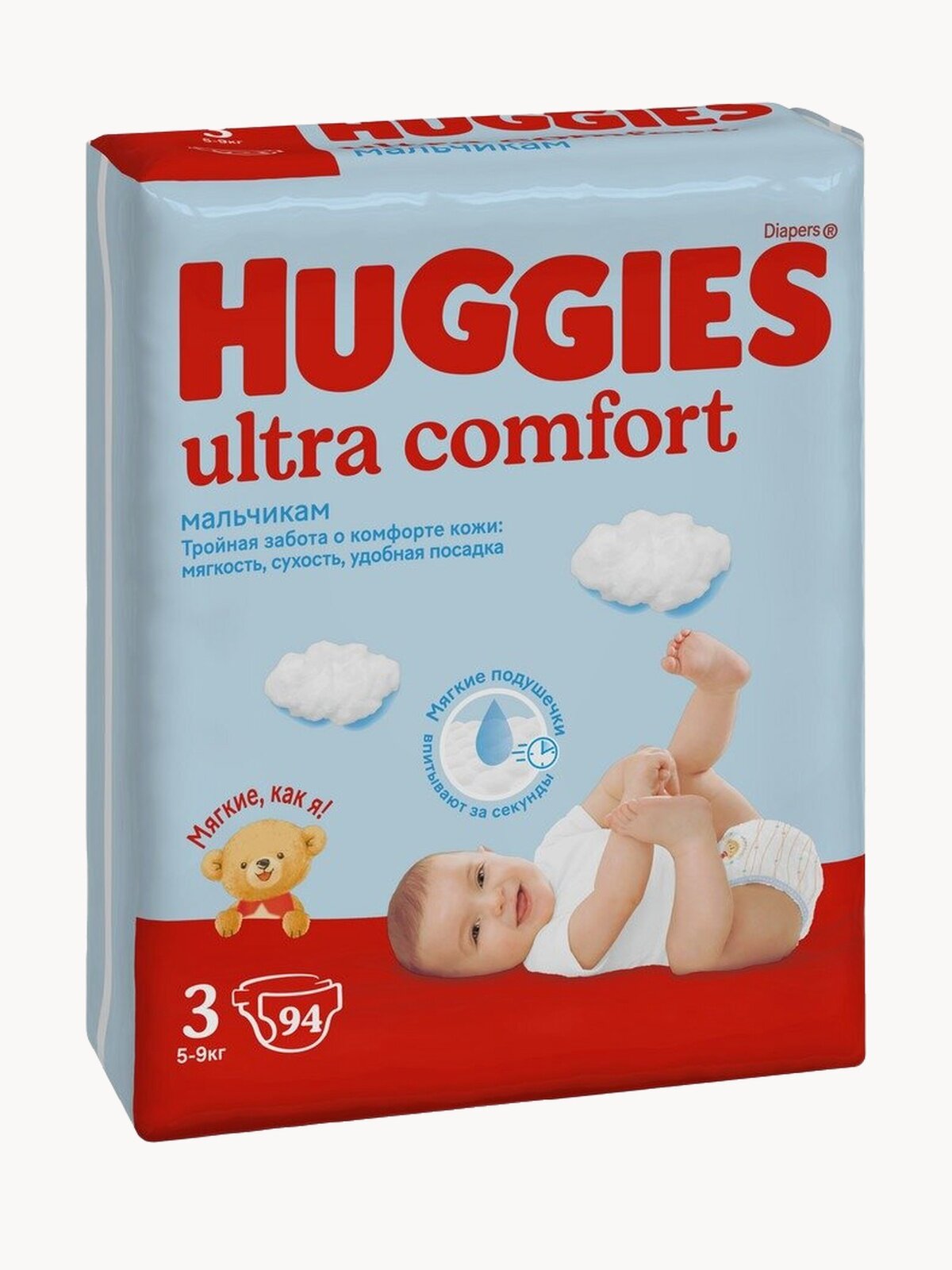 Подгузники Huggies Ultra Comfort для мальчиков 3 (5-9кг), 94 шт.