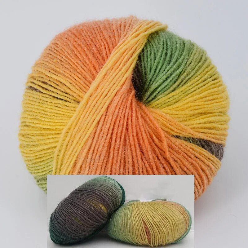 Радужная шерстяная пряжа JU002 для вязания 50г color 34