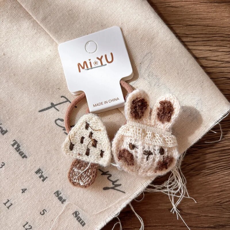 Корейские вязаные резинки для волос, 1 пара, дизайн кролика Coffee hair rope