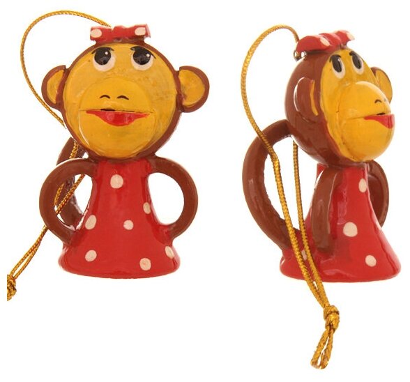 Деревянная елочная игрушка Обезьянка в платье 2 штуки 4,5 см