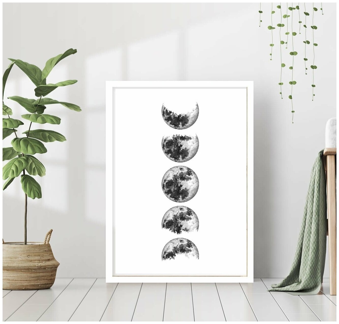 Постер "Фазы Луны" 50x70 в белой рамке на стену для интерьера