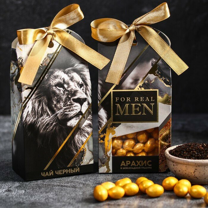 Набор For real man: чай чёрный 50 г, арахис в шоколадной глазури 100 г.