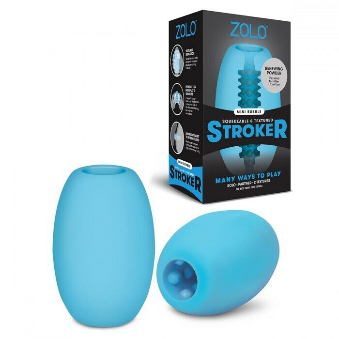 Двусторонний мастурбатор ZOLO MINI DOUBLE BUBBLE, голубой, длина 8 см — фото 1