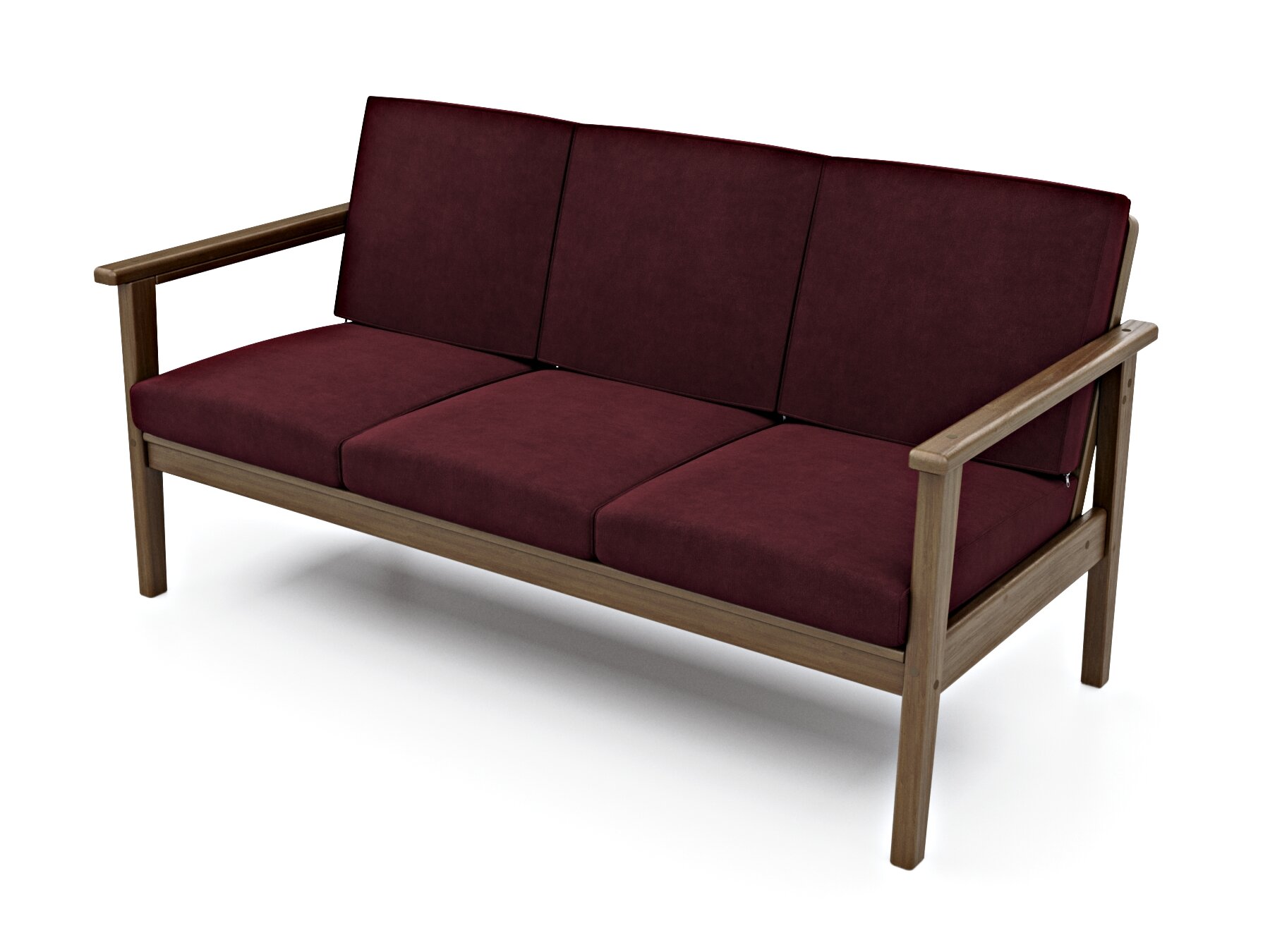 Прямой диван кушетка Arsko Лориан-Б, бордовый-орех, велюр, трехместный, массив дерева, в офис, в салон красоты, на ножках