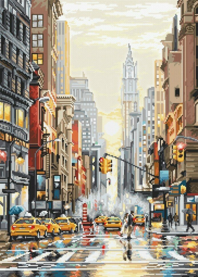 Набор для вышивания LetiStitch #L8025 Sunset on 5th Avenue (Закат на 5-й авеню), Счетный крест, 29 х 40 см