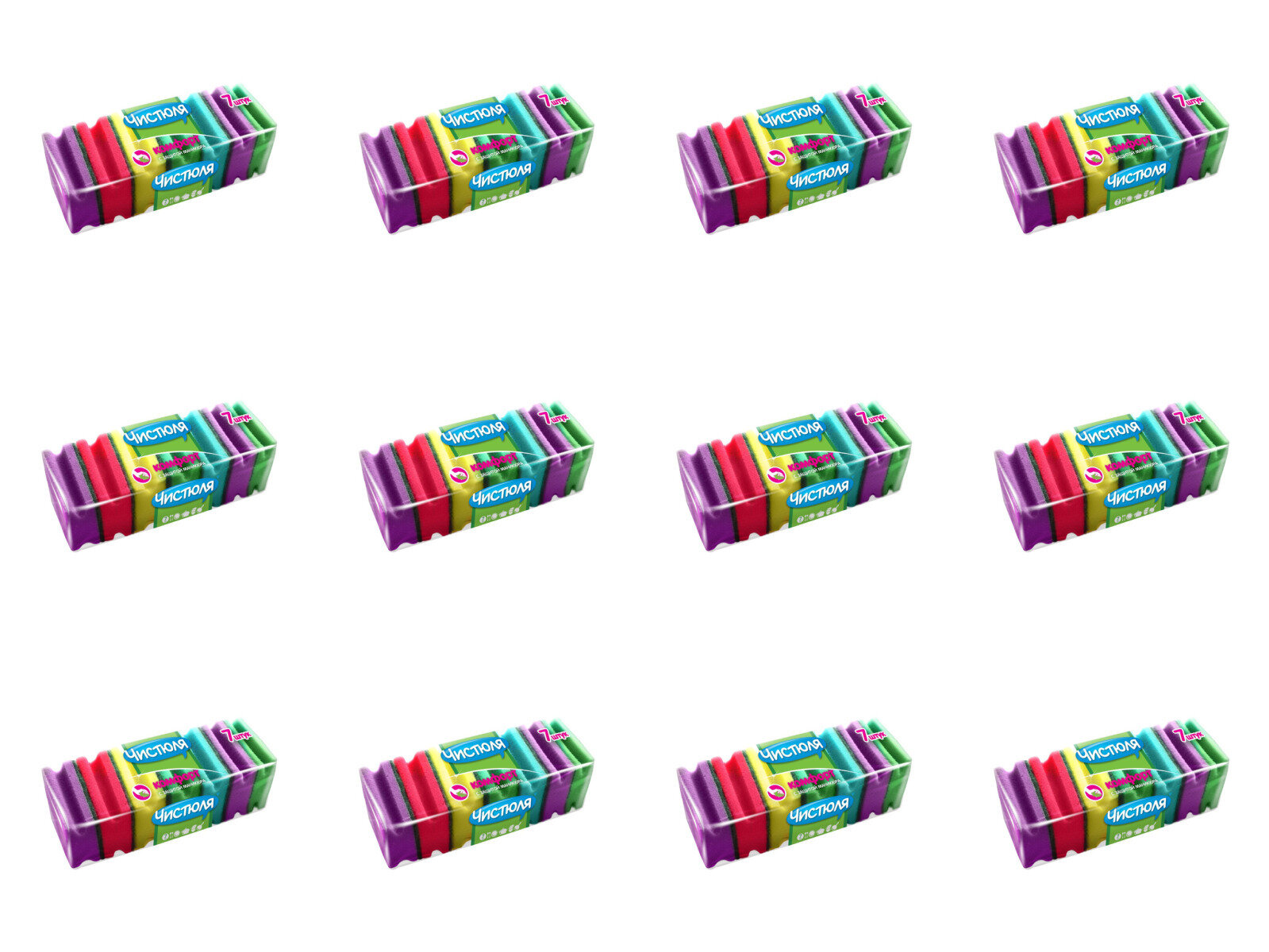 Губки поролоновые с абразивом (с фаской) чистюля 7 комфорт, 7 шт/уп, 12 упаковок